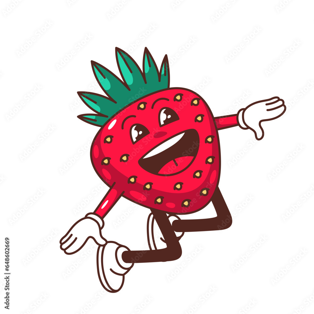 Groovy strawberry character vector illustration. Cartoon isolated Y2K ...