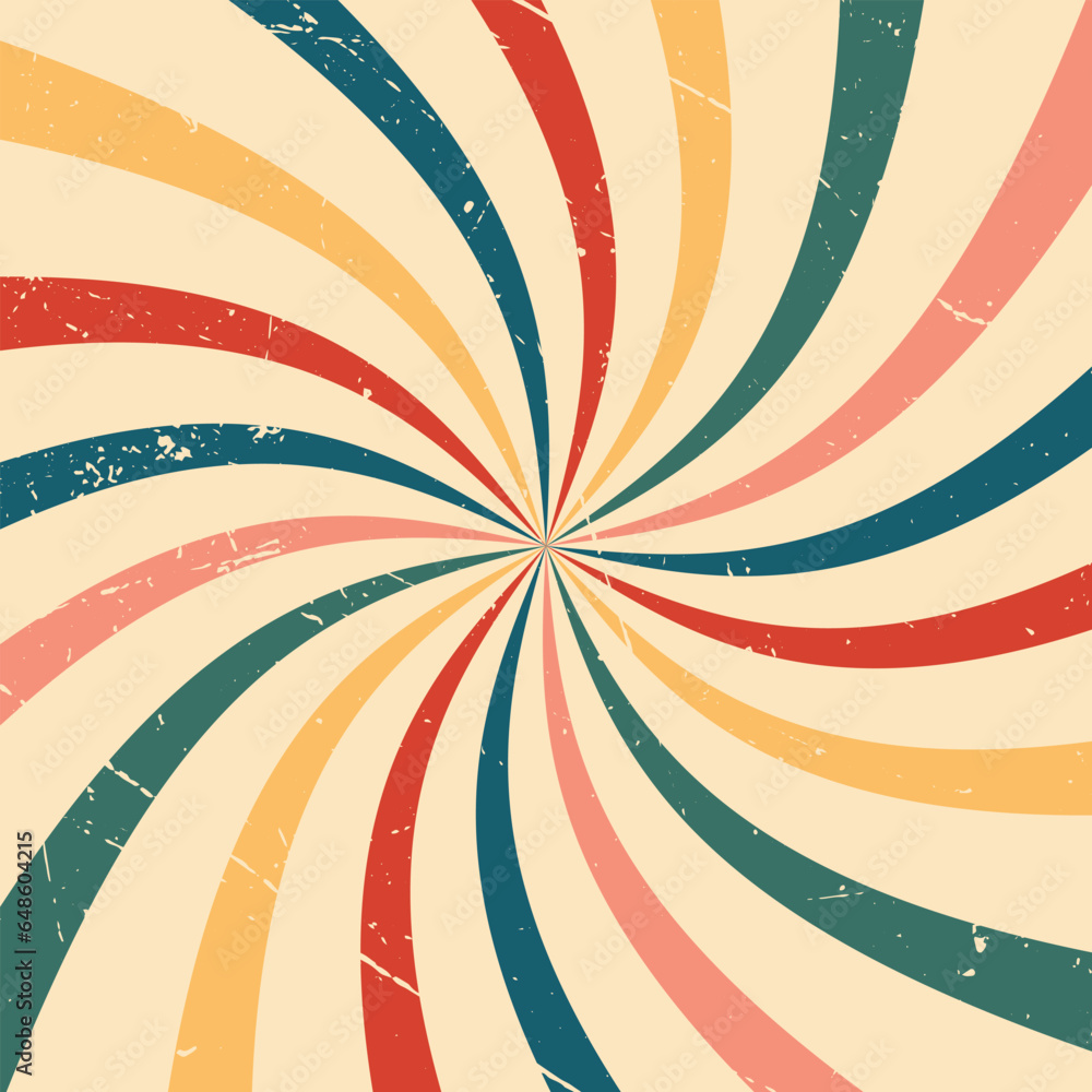 Groovy retro swirl sun burst vintage banner background vector. Vintage ...