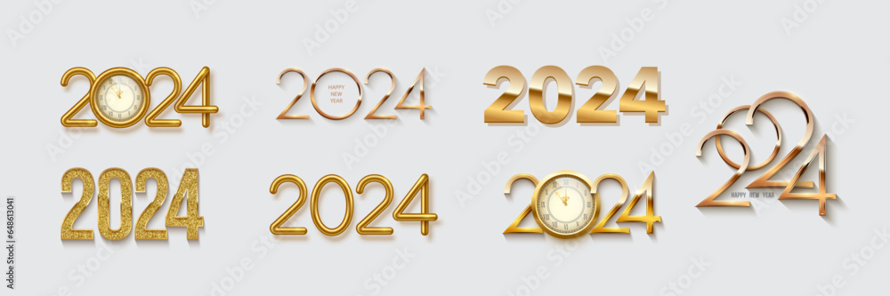 Set of 2024 New Year gold numbers for greeting cards, banners or ...