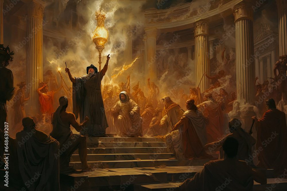 Ancient Rome's Pagan Deities in a Crowded Men's Worship Oil Painting ...