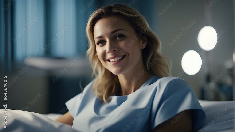 woman patient in a clinic hospital room on a bed rece Stock Photo ...