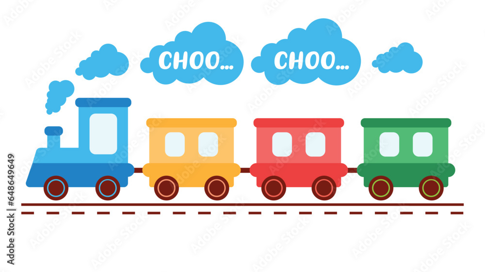 Cute toy train locomotive for kid, engine, wagon, wheels and railway ...