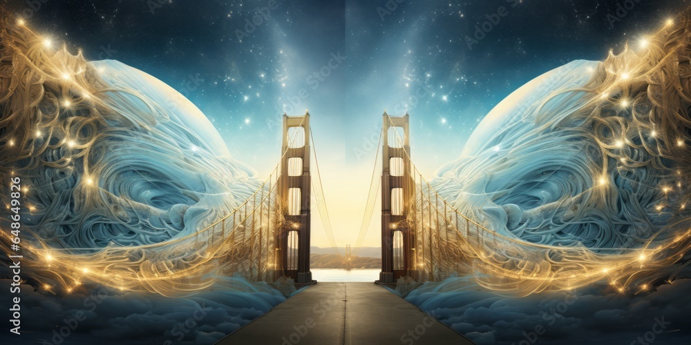 Angel Wings Beckoning Toward a Gilded Gate Adorned with Stars, Offering ...