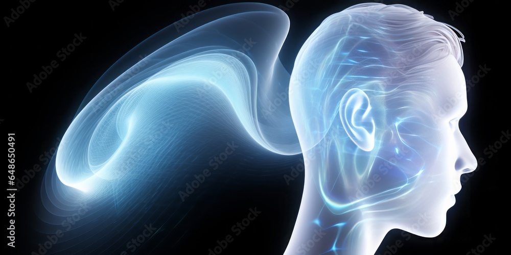 Human Ear Surrounded by Sound Waves, Representing Hearing, Listening ...