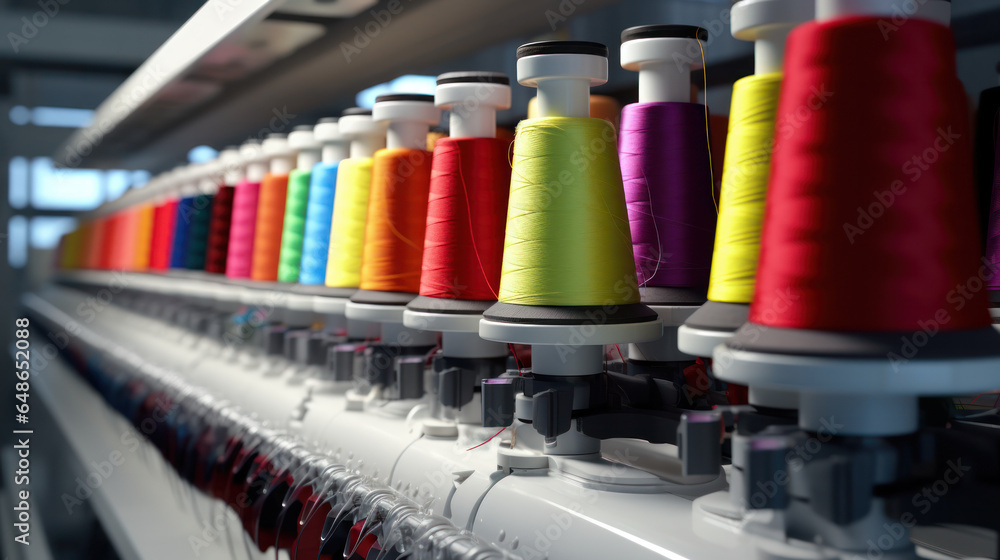 Textile Factory Precision: Colorful Thread Reels Grace a Modern ...