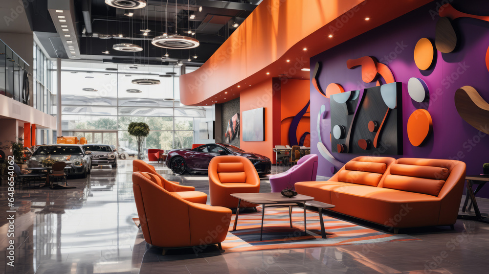 Luxury car dealership interior design. Interior of car showroom ...