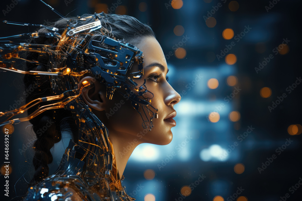 Futuristic image illustrating the connection between artificial ...