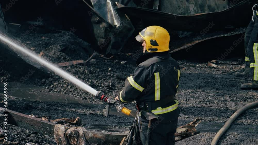 Vidéo Stock Extinguish the fire. Fight fire flame. Firefighter using a ...