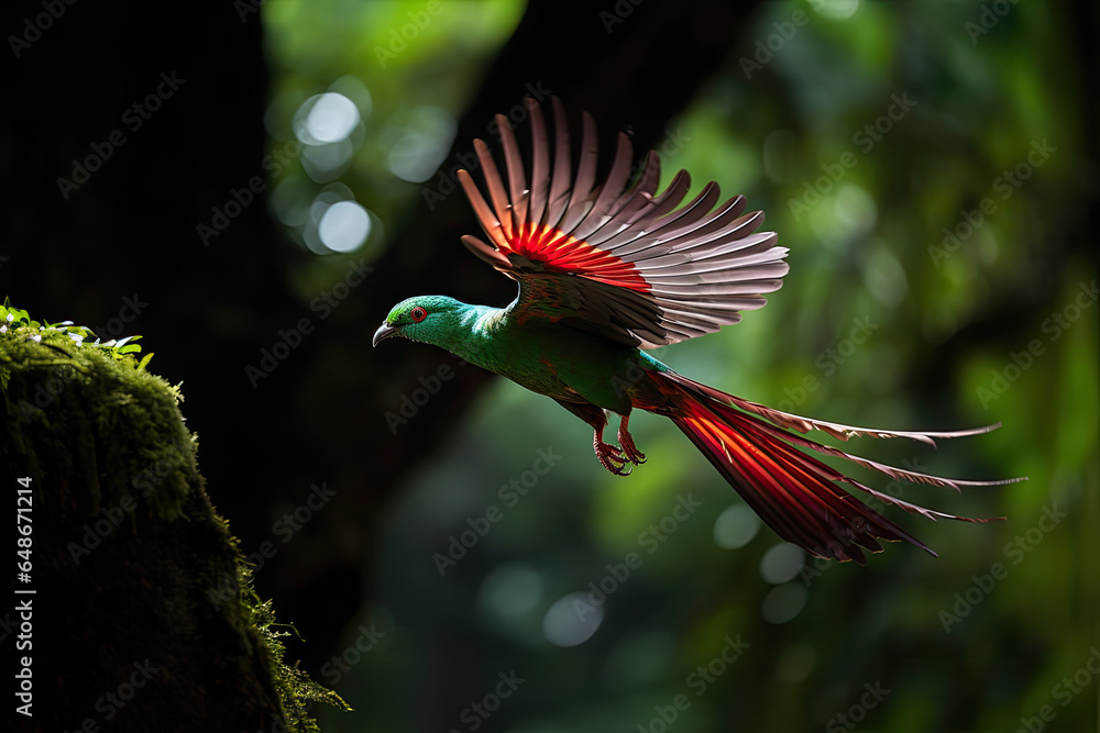 Flying Resplendent Quetzal, Pharomachrus mocinno, Savegre in Costa Rica ...