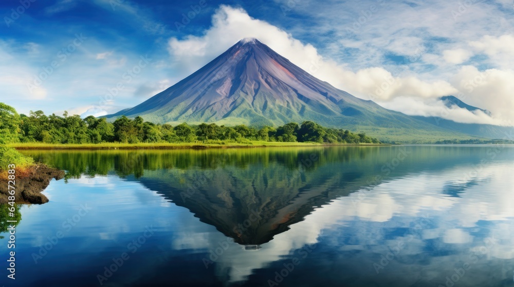 Amazing view of beautiful nature of Costa Rica with smoking volcano ...
