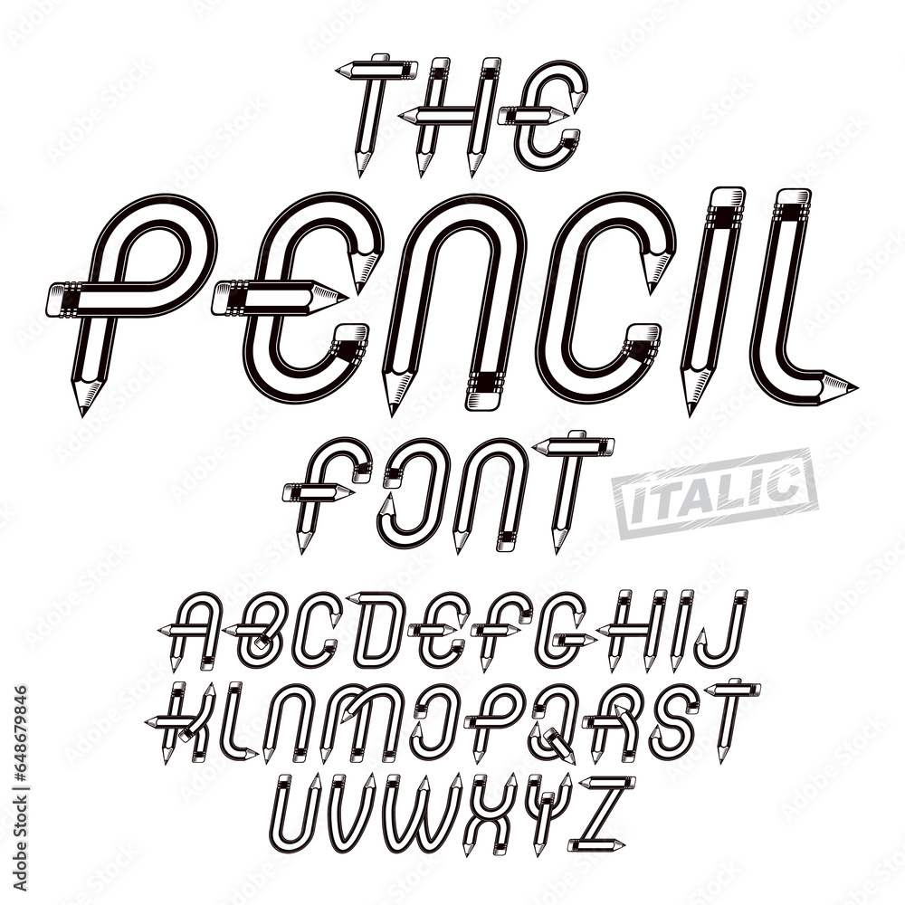 Vector script, trendy alphabet letters set created with pencils ...