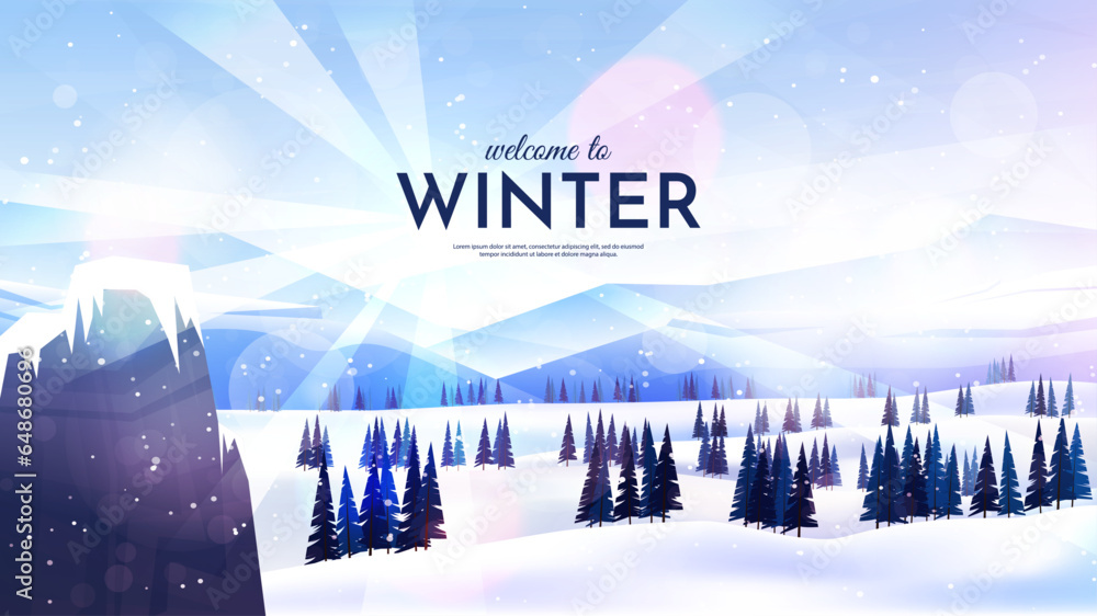 Vector illustration. Flat landscape. Snowy background. Snowdrifts ...