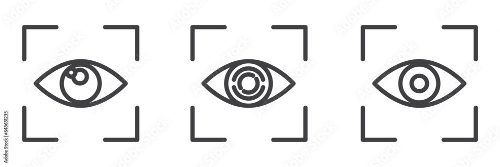 Eye scan icons, Secure identity verification systems icon vector set in ...
