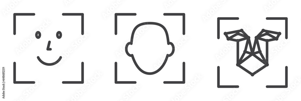 Face authentication icons. Biometric identification icon set, Secure ...