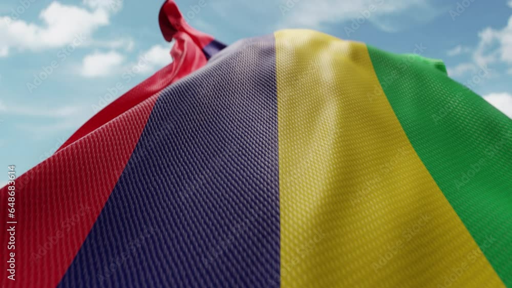 Wavy flag of Mauritius blowing in the wind in slow motion. Waving ...