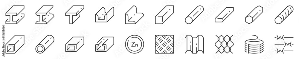 Steel products, thin line icon set. Symbol collection in transparent ...