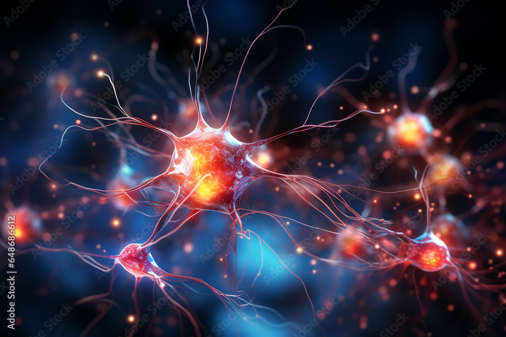 Science test learning, studying concept. Human brain cell with ...