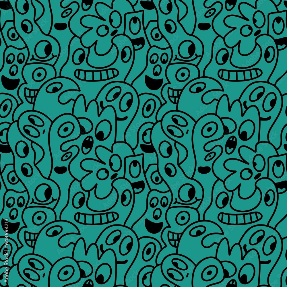 Cartoon retro monsters seamless Halloween pattern for wrapping paper ...
