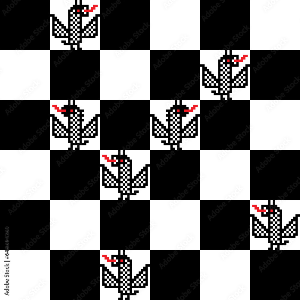 Trendy black and white checkerboard seamless patternt with pixel ...