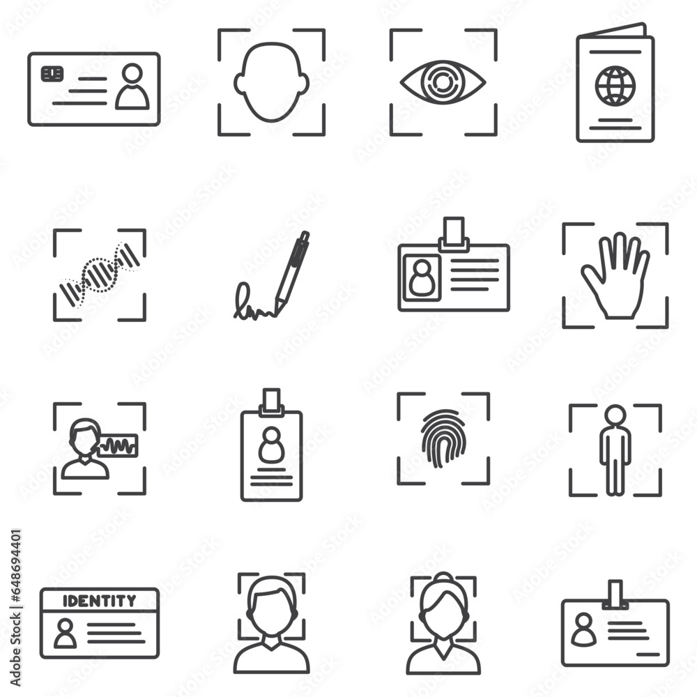 Simple Set of Biometric Related Vector Line Icons. biometric ...