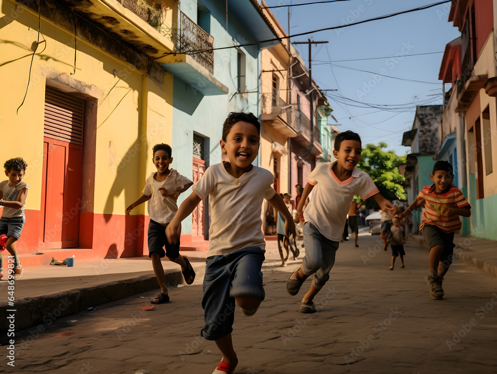 Childhood Nostalgia: Kids Playing Traditional Games on a Pastel-lined ...