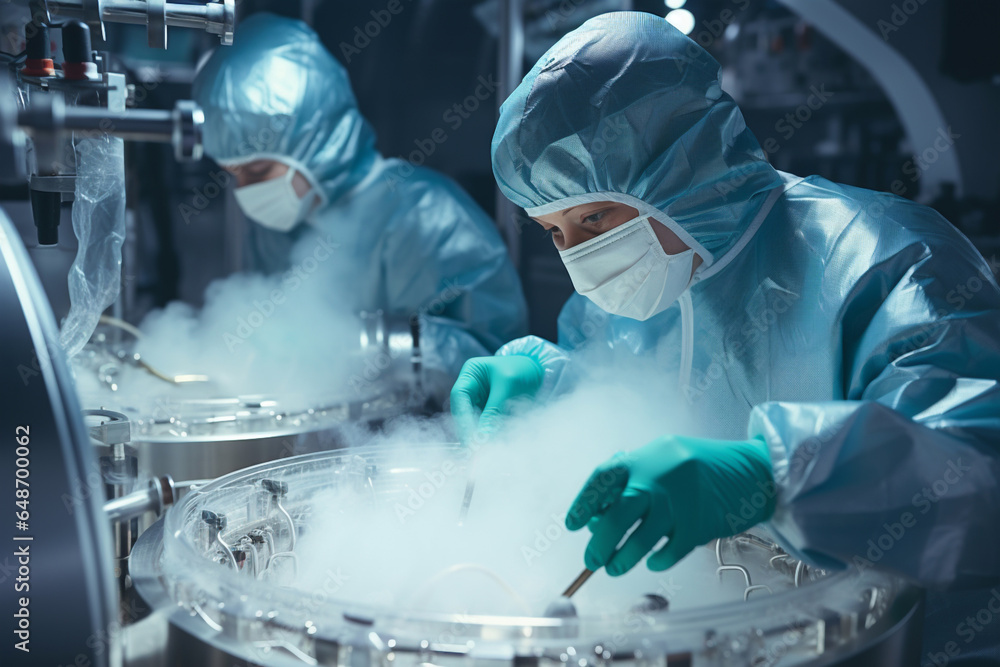 IVF treatment. Artificial insemination. Close-up hand working with ...