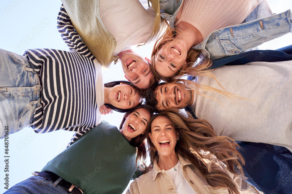 Multiracial group of young beautiful people standing in circle and ...