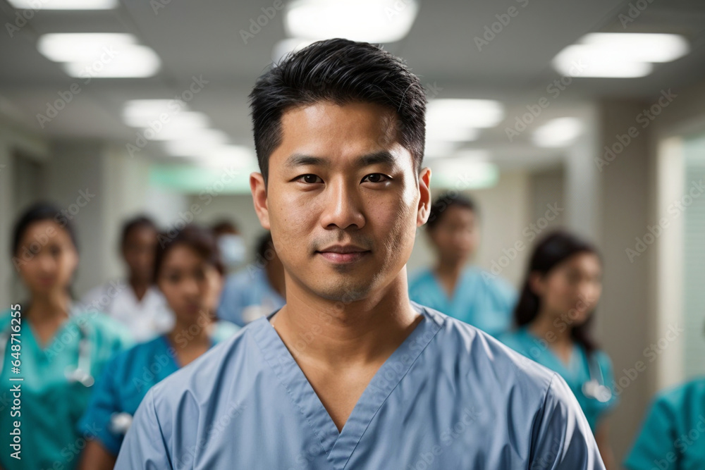 Asian male nurse providing compassionate care in a positive hospital ...