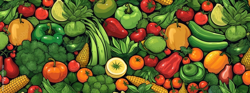 Seamless pattern with fruits and vegetables. Fruits and vegetables ...