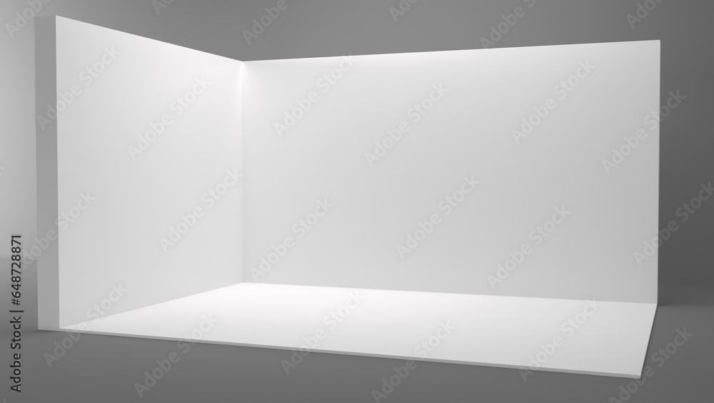 Booth 3d corner. Square corner. 3D exhibition booth. Showroom. Empty ...