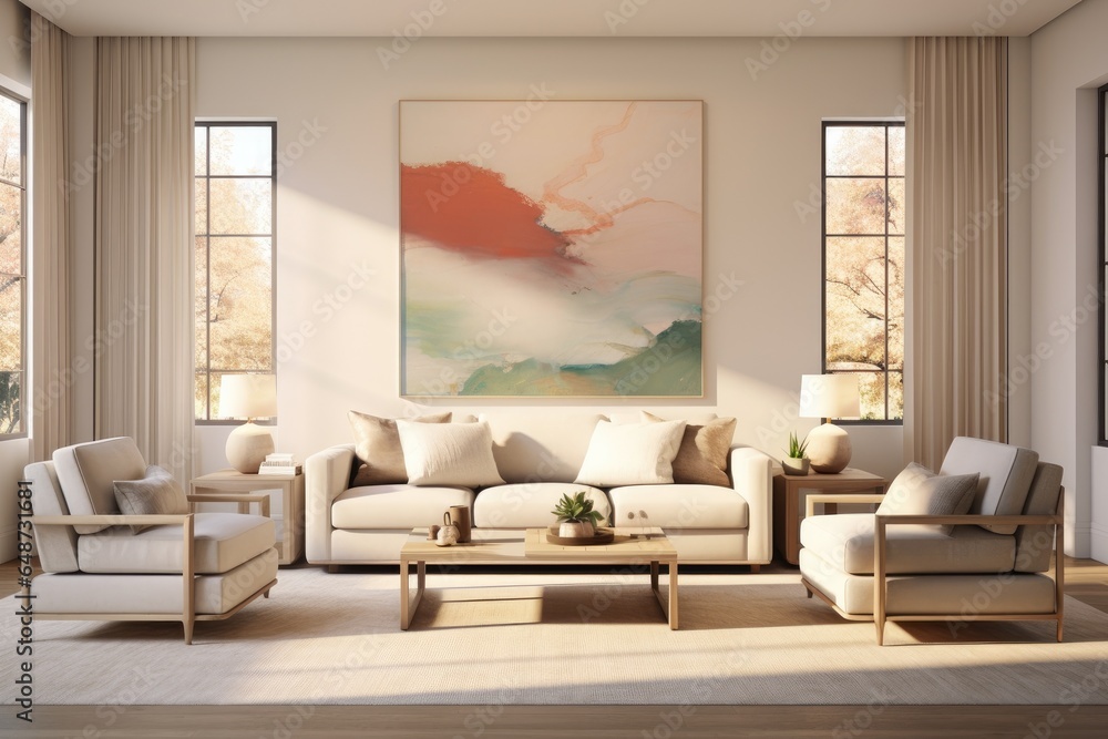 Charming Sunny Neutral Living Room Interior with Modern Linen Furniture ...