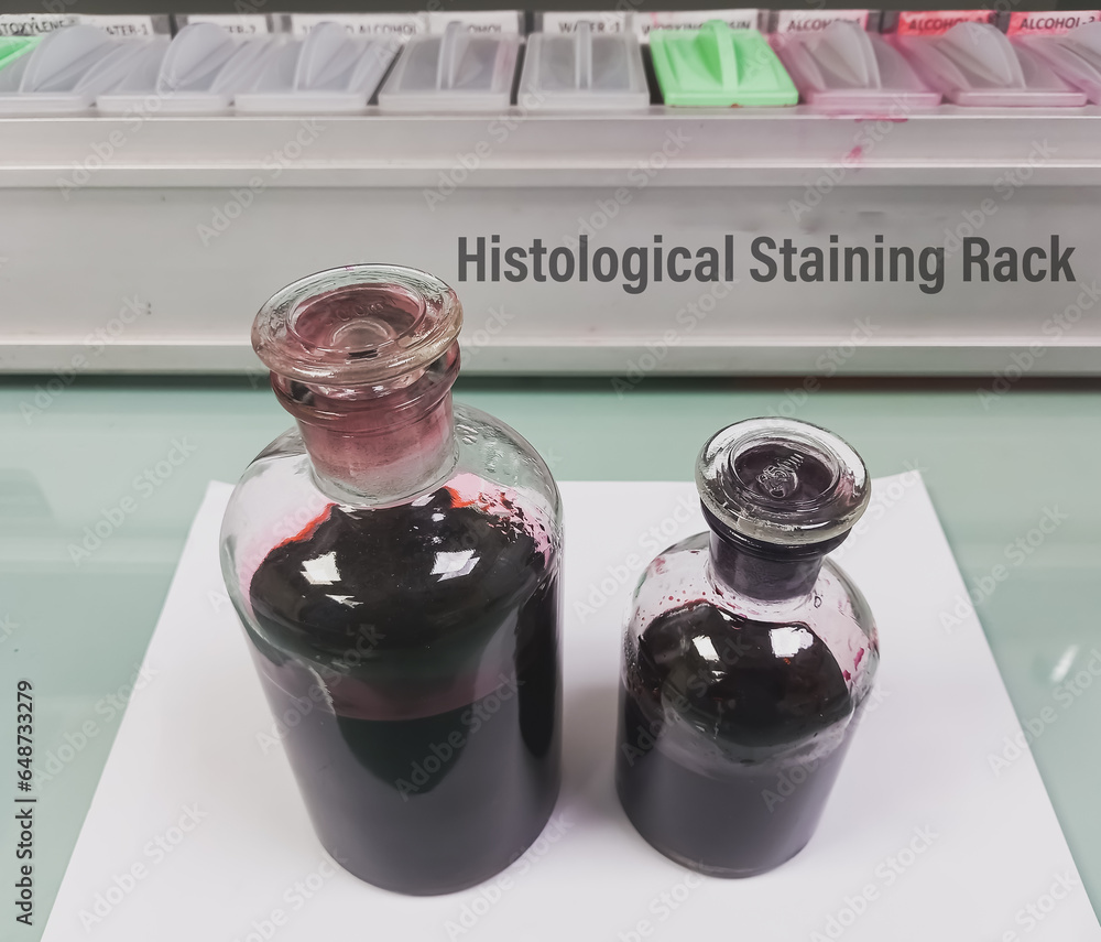 Foto de Hematoxylin reagent after filtering for histology slide ...