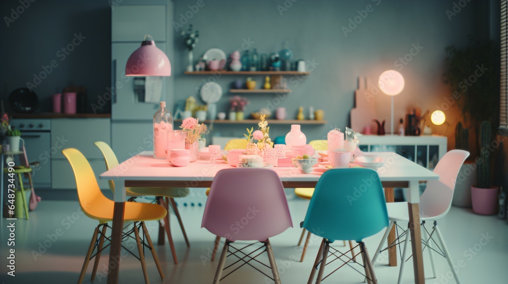 Colorful Dining Table of Interior Featuring a Stylish Table with ...