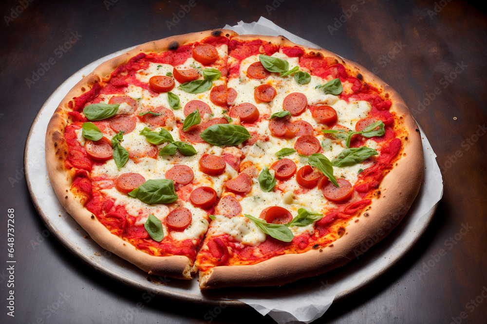 Fire Pit Italian Pizza with Toppings with Wooden Fire Stove Oven Stock ...