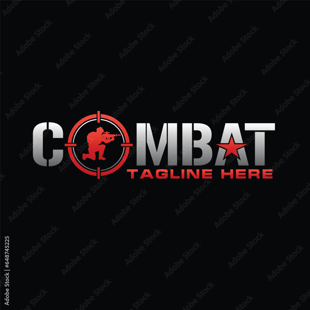 combat text with soldier logo design Stock Vector | Adobe Stock