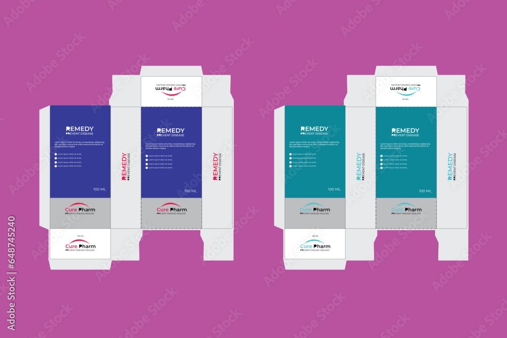 Editable outline vector image of cosmetic bottle and box with dieline ...