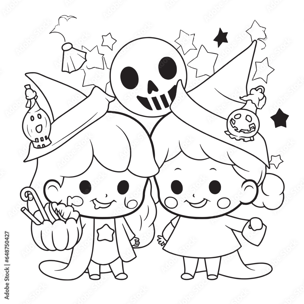 Halloween party for kids, black and white coloring page for kids and ...