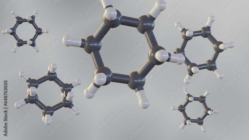 scattered cyclohexane molecules in motion. Cyclohexane or C6H12 is ...
