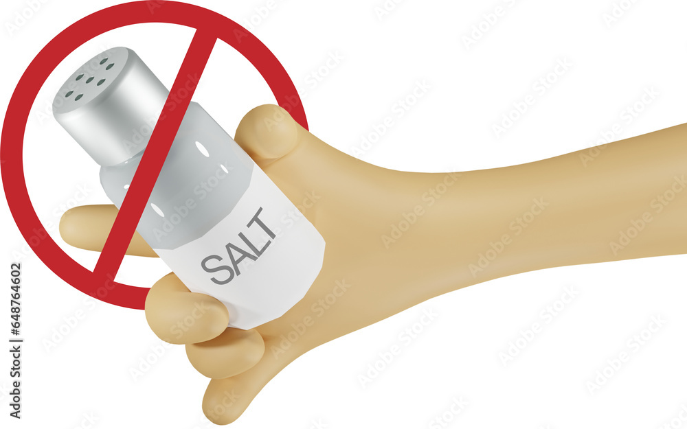 Eat less salt, low sodium for health concept. Hand holding salt bottle ...