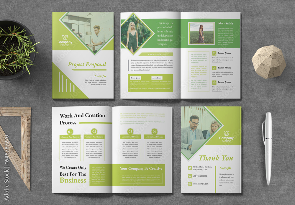 Project Proposal Layout with Green Accents Stock Template | Adobe Stock