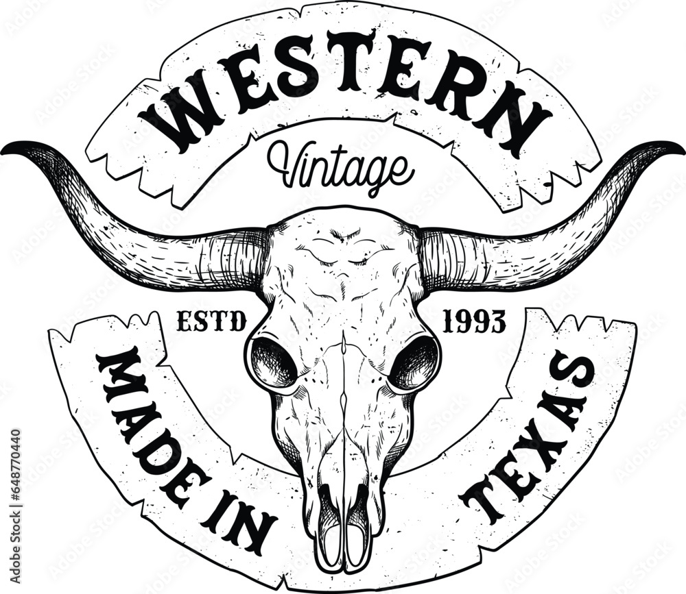 Bull skull for cowboy and western logos, Vintage western logo ...