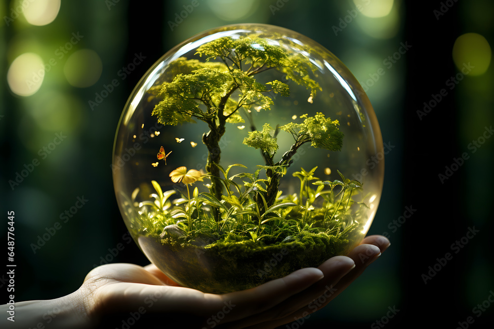 renewable energy light bulb with green energy, Earth Day or environment ...