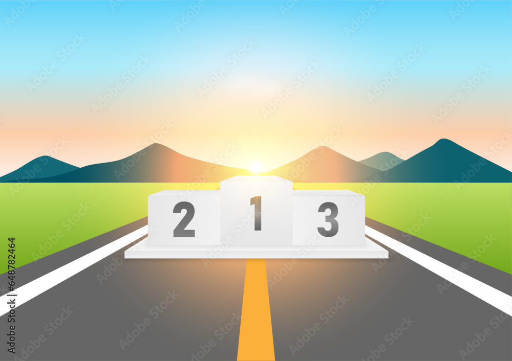 Winner Podium on Asphalt Road. Pedestal Sport Podiums. Podium Winner ...