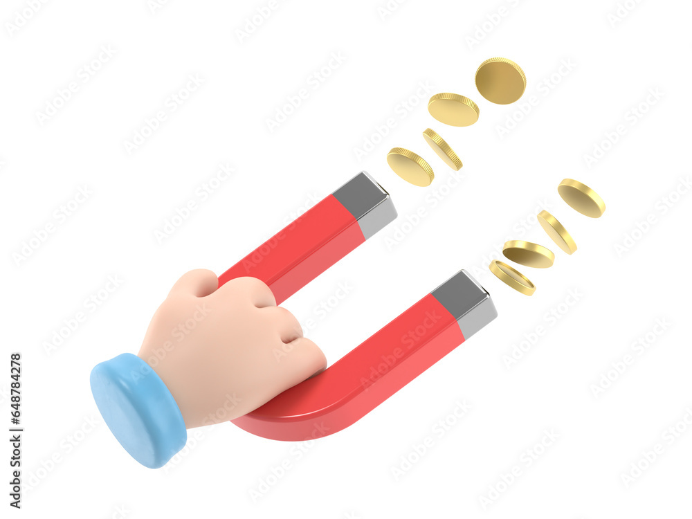 Businessman holding magnet with coins. Concept of attraction coins ...