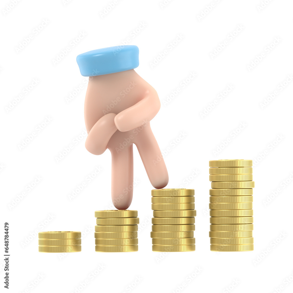 Money staircase concept. Businessman walk fingers over the stock of ...