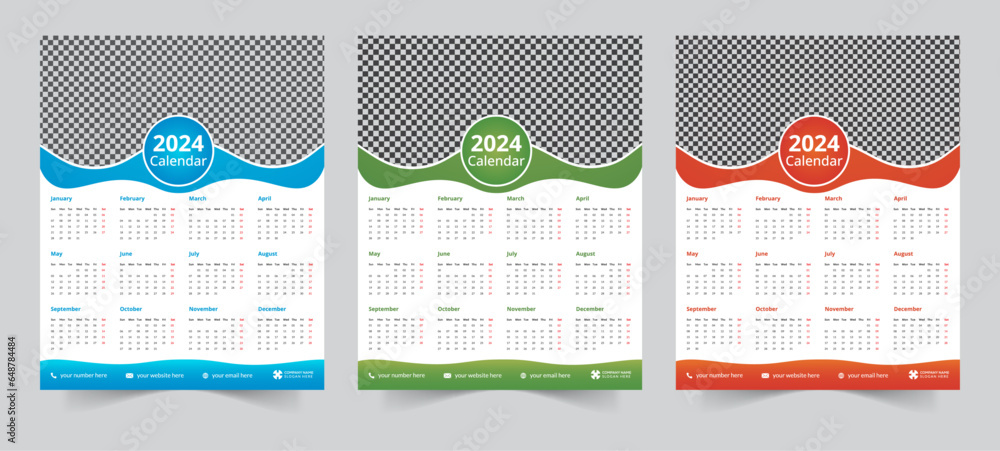 Design of a print-ready one-page wall calendar for 2024. minimalist ...