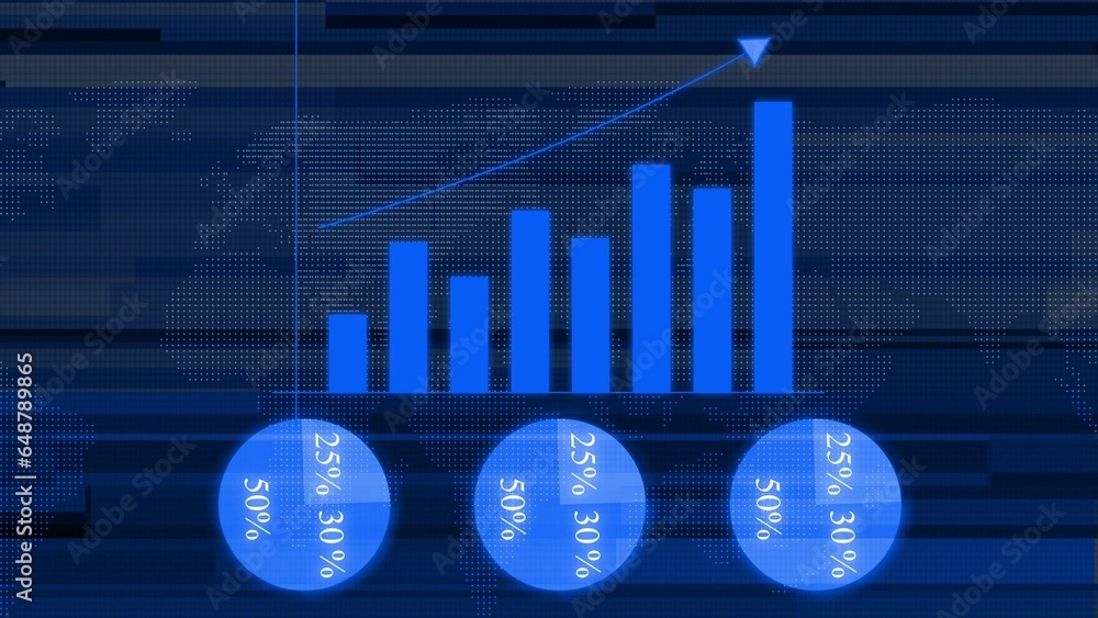 Colorful business graph growth with world map and stripes modern line ...