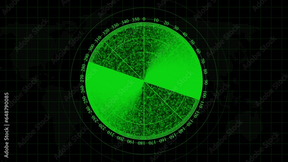 Digital technology world map, different information showing radar ...