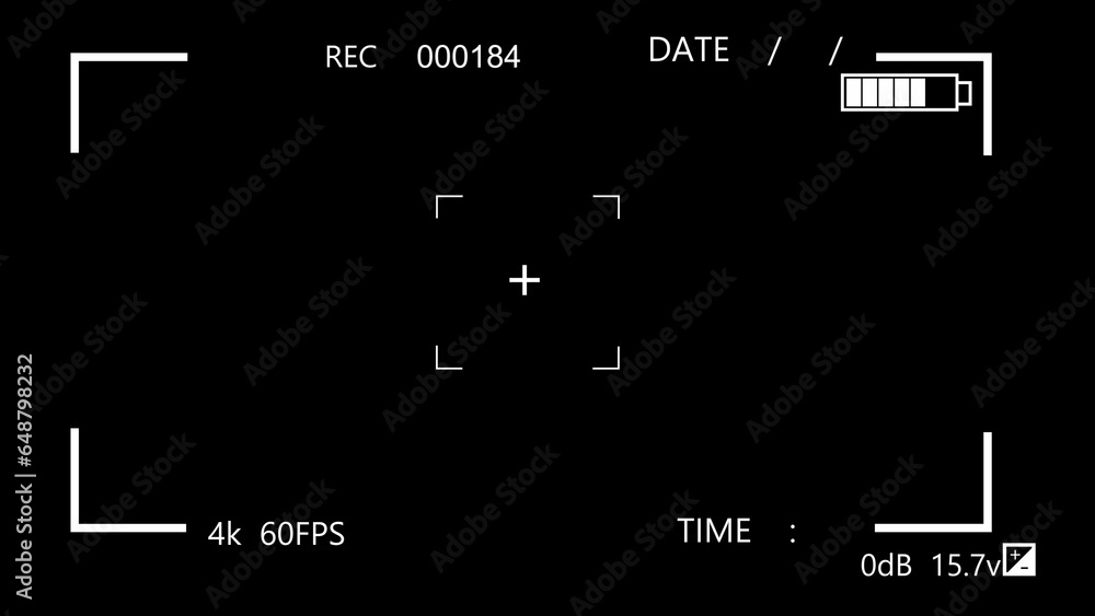 Camera recording frame black background.Camera recording screen. Stock ...