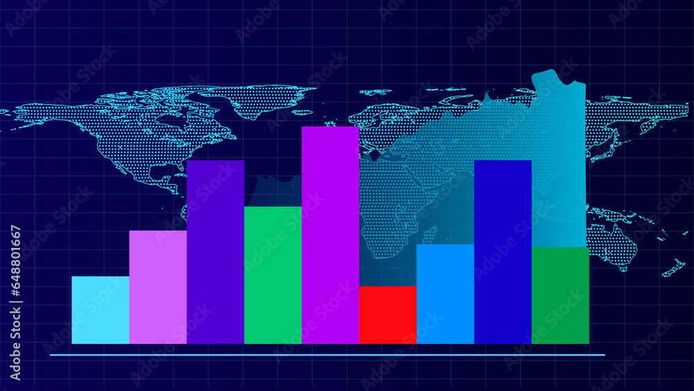 Abstract colorful business graph on world map digital technology ...